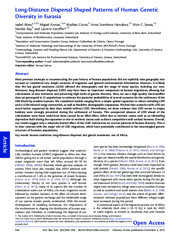 (PDF) Long distance dispersal shaped patterns of human genetic diversity in Eurasia