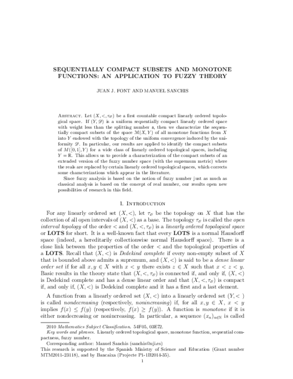 (PDF) Sequentially compact subsets and monotone functions: An application to fuzzy theory
