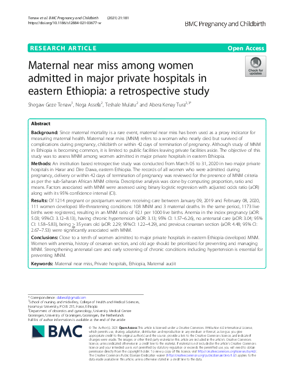 (PDF) Maternal near miss among women admitted in major private ...