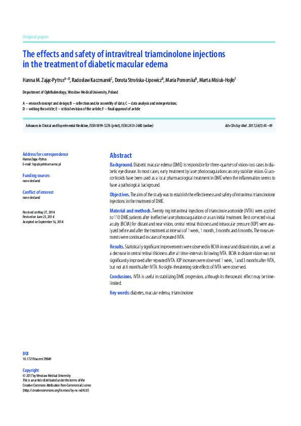 (PDF) Theeffects and safety of intravitreal triamcinolone injections in ...