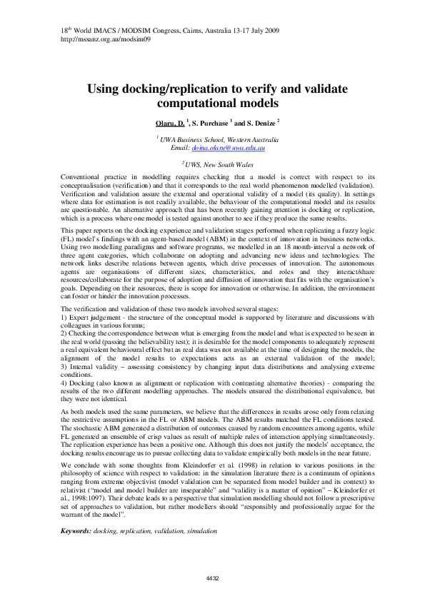 (PDF) Using docking/replication to verify and validate computational models