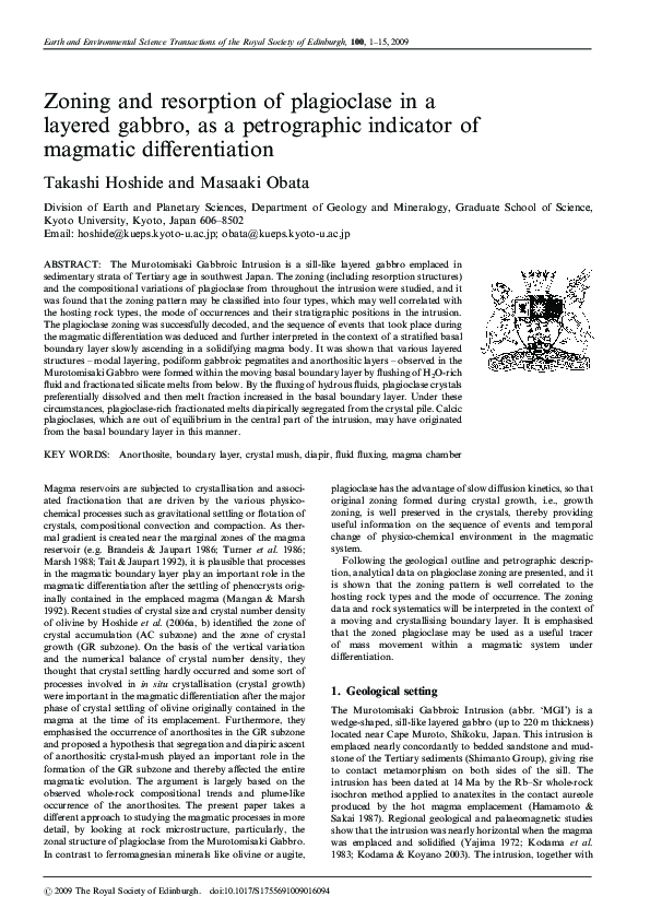 (PDF) Zoning and resorption of plagioclase in a layered gabbro, as a ...
