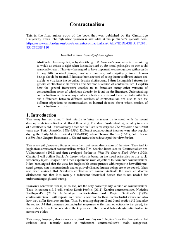 (PDF) Contractualism