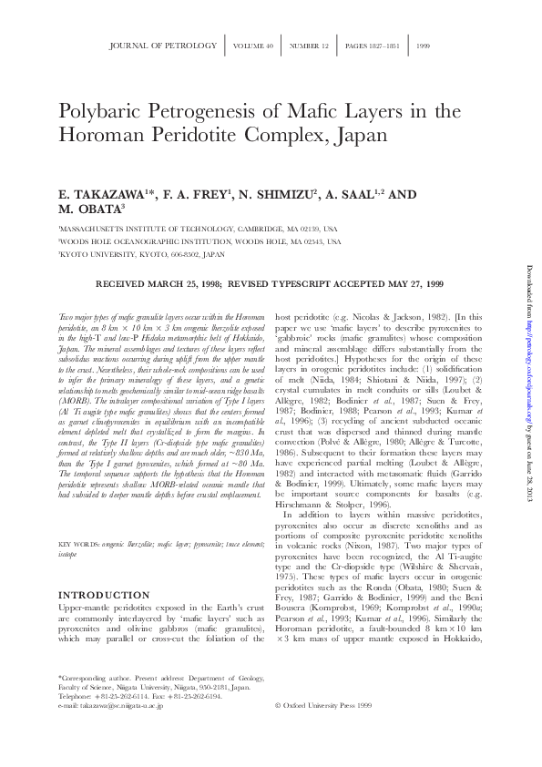 (PDF) Polybaric Petrogenesis of Mafic Layers in the Horoman Peridotite ...