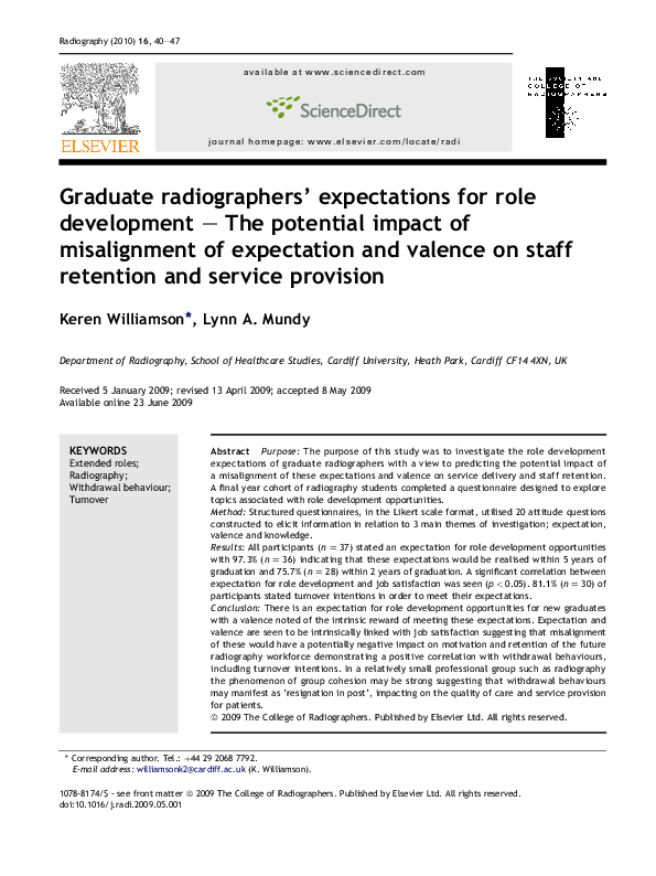 (PDF) Graduate radiographers' expectations for role development – The ...