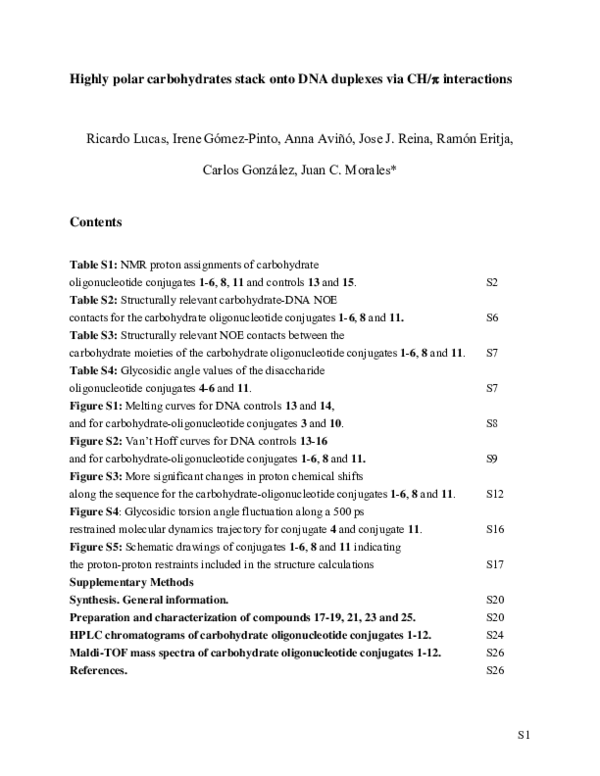 (PDF) Highly Polar Carbohydrates Stack onto DNA Duplexes via CH/π ...