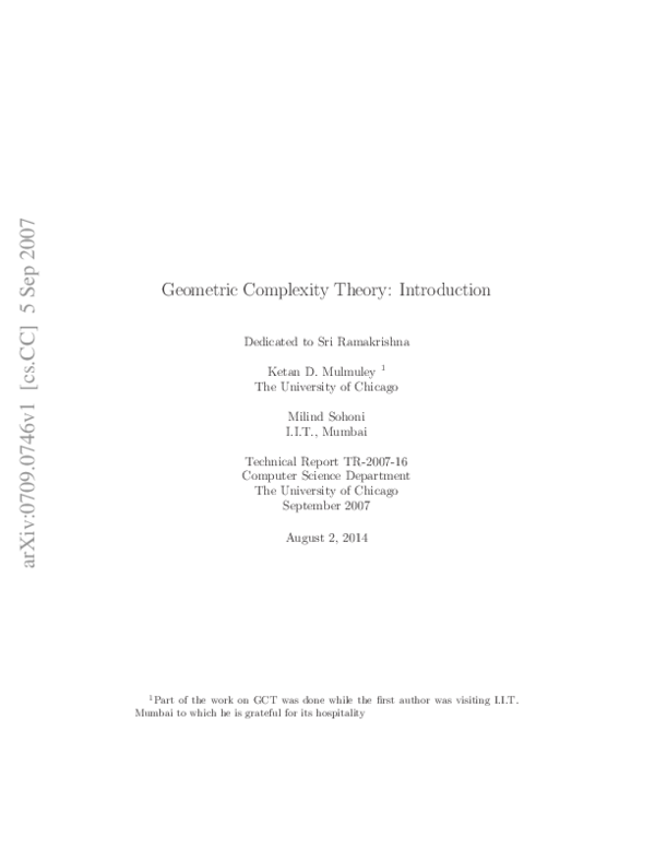 (PDF) Geometric complexity theory: introduction