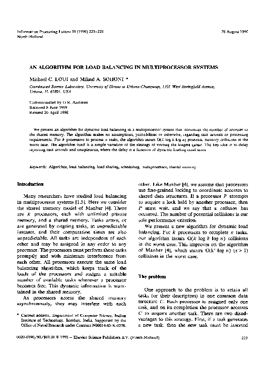 (PDF) An algorithm for load balancing in multiprocessor systems