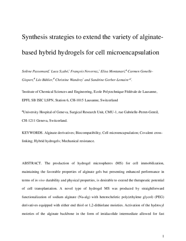 (PDF) Synthesis Strategies to Extend the Variety of Alginate-Based Hybrid Hydrogels for Cell ...