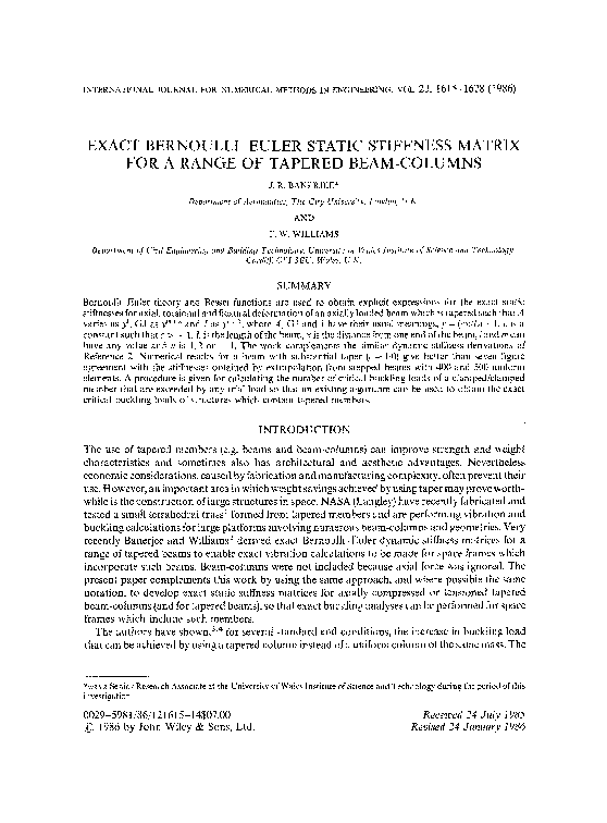(PDF) Exact Bernoulli-Euler static stiffness matrix for a range of ...