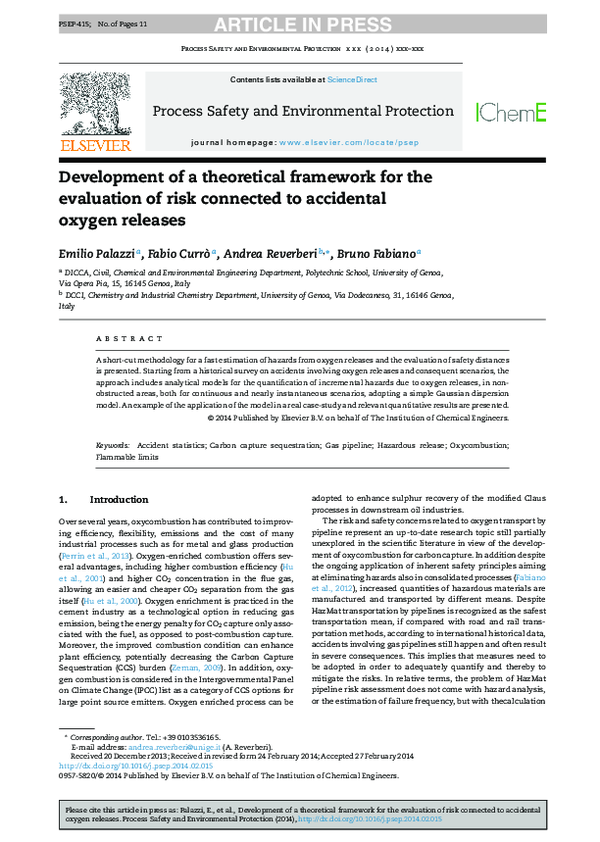 (PDF) Risk Assessment of Accidental Oxygen Releases