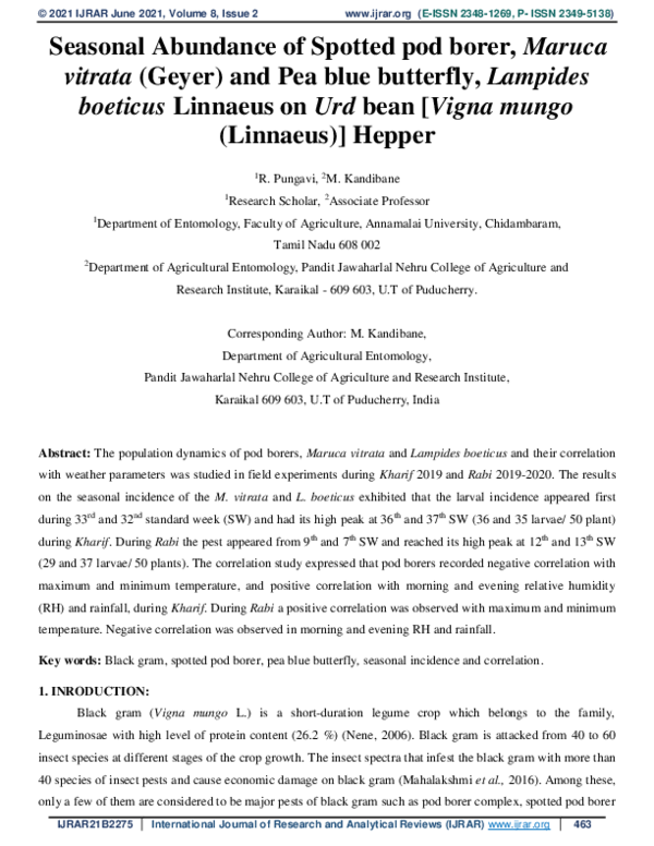 (PDF) Seasonal Abundance of Spotted pod borer, Maruca vitrata (Geyer ...