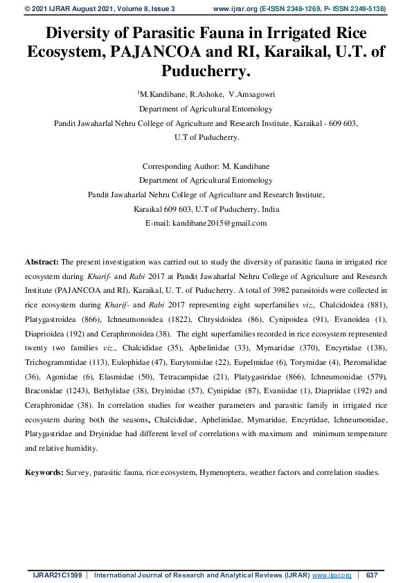 (PDF) Parasitic Fauna Diversity in Rice Ecosystems