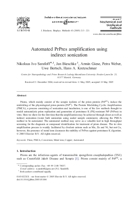 (PDF) Automated PrPres amplification using indirect sonication