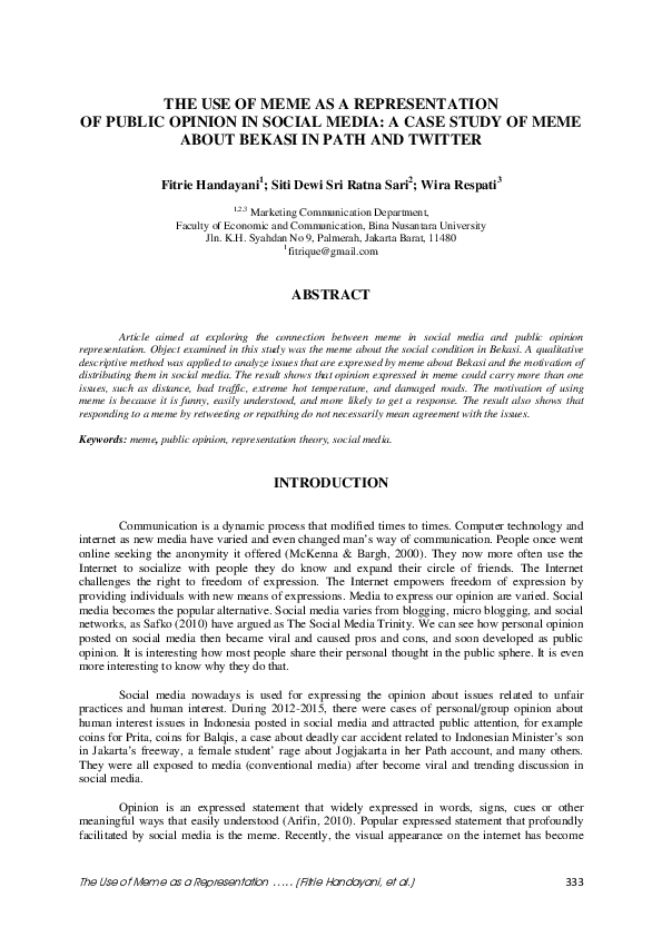 (PDF) The Use of Meme as A Representation of Public Opinion in Social ...