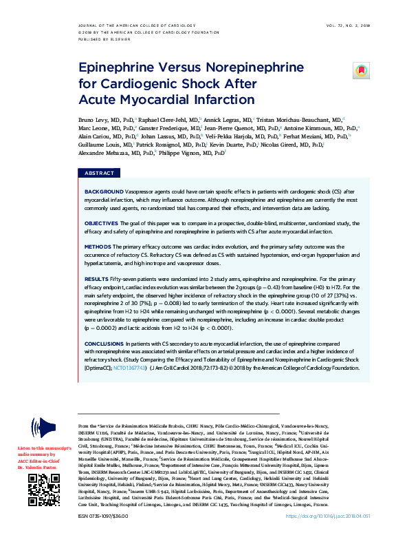 (PDF) Epinephrine Versus Norepinephrine for Cardiogenic Shock After ...