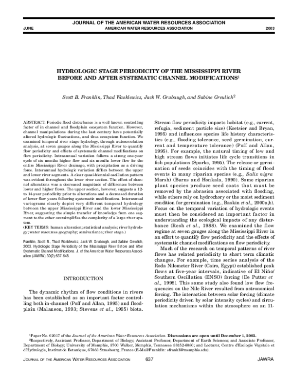 (PDF) Hydrologic Stage Periodicity of the Mississippi River Before and ...