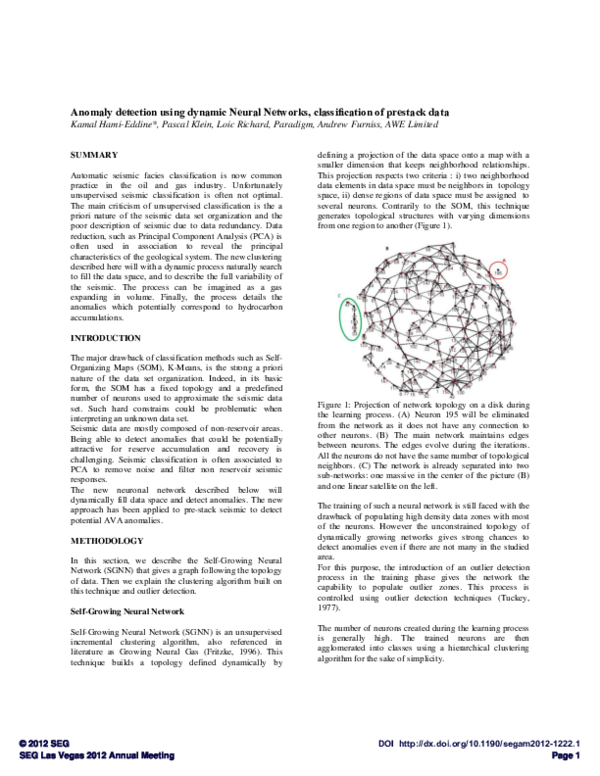 (PDF) Anomaly detection using dynamic Neural Networks, classification of prestack data