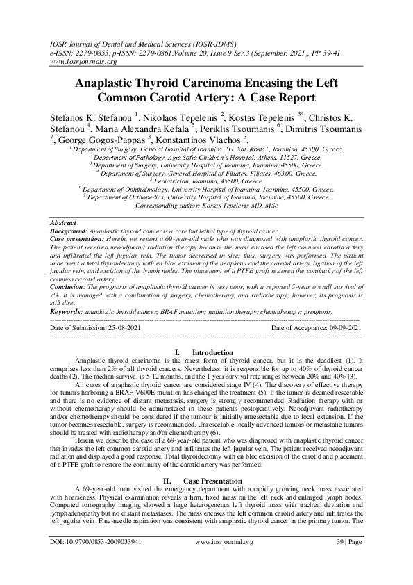 (PDF) Anaplastic Thyroid Carcinoma Encasing the Left Common Carotid Artery: A Case Report
