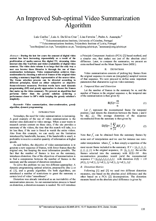 (PDF) An improved sub-optimal video summarization algorithm
