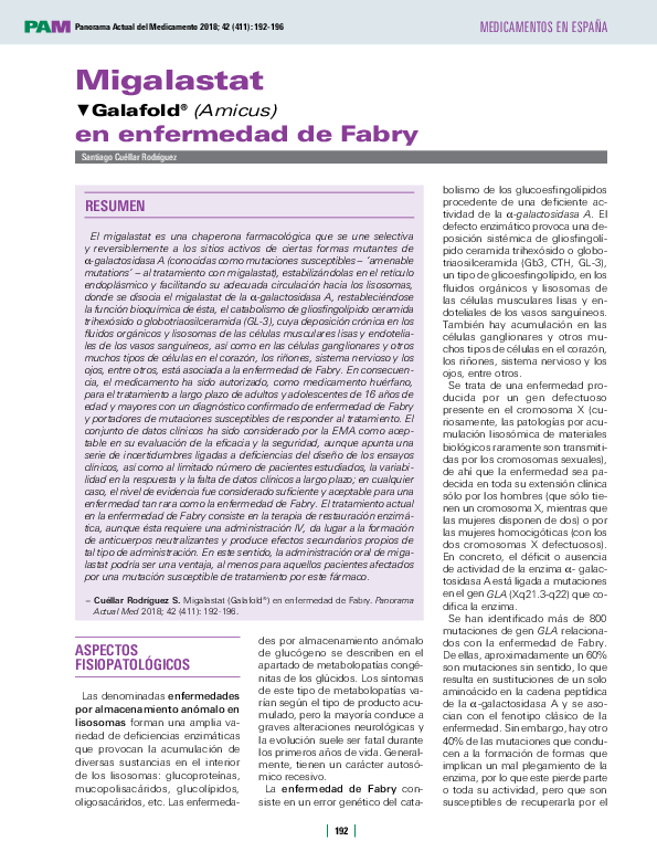 (PDF) Migalastat (Galafold®; Amicus) en enfermedad de Fabry