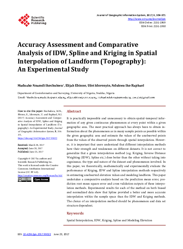 (PDF) Accuracy Assessment and Comparative Analysis of IDW, Spline and ...