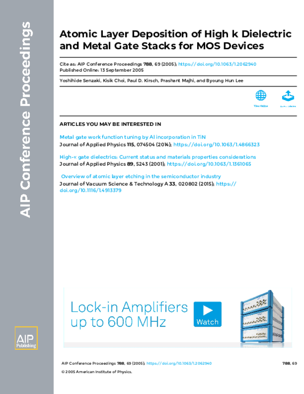 (PDF) Atomic Layer Deposition of High k Dielectric and Metal Gate ...
