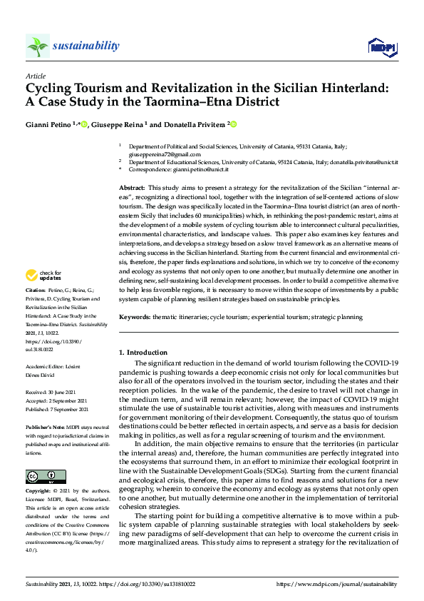 (PDF) Cycling Tourism and Revitalization in the Sicilian Hinterland: A ...