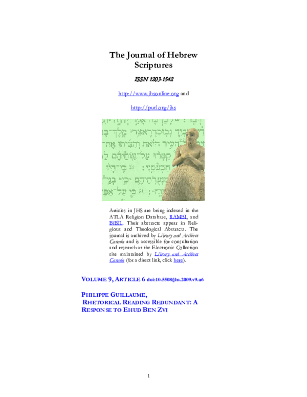 (PDF) Rhetorical Reading Redundant: A Response to Ehud Ben Zvi