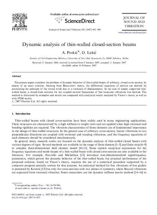 Pdf Dynamic Analysis Of Thin Walled Closed Section Beams