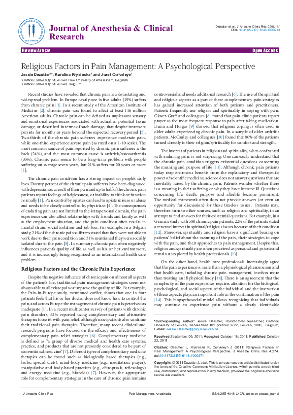 (PDF) Religious factors in pain management: A psychological perspective