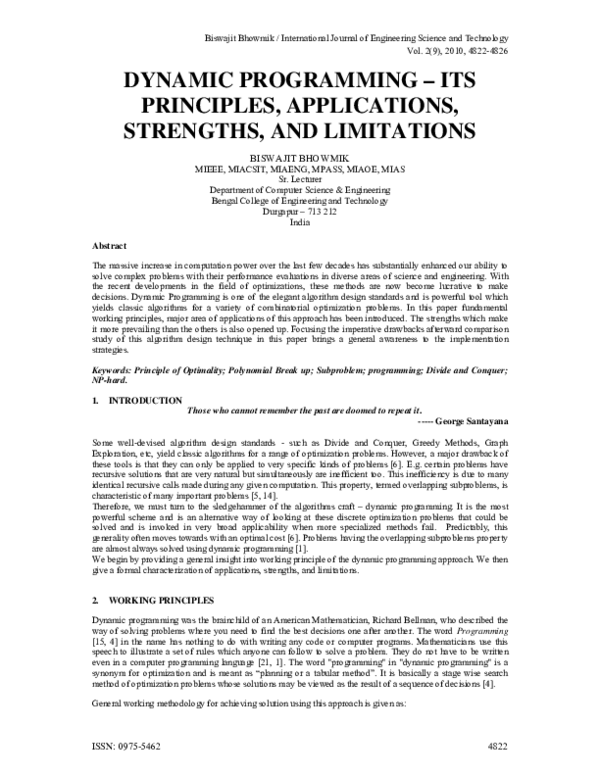 (PDF) Dynamic Programming–Its Principles, Applications, Strengths, and ...