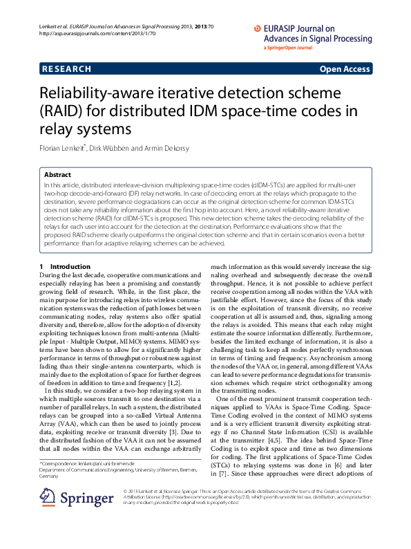Pdf Reliability Aware Iterative Detection Scheme Raid For Distributed Idm Space Time Codes
