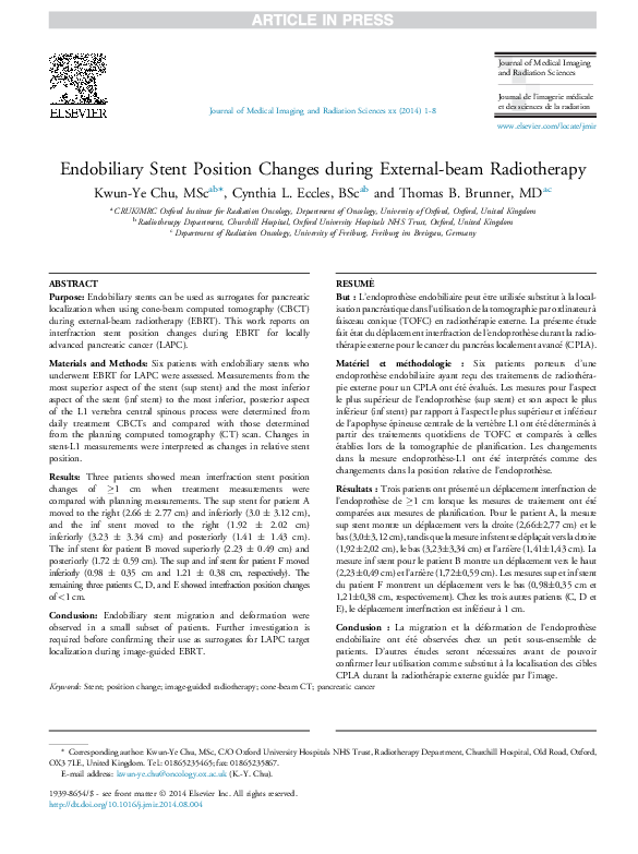 (PDF) Endobiliary Stent Position Changes during External-beam Radiotherapy