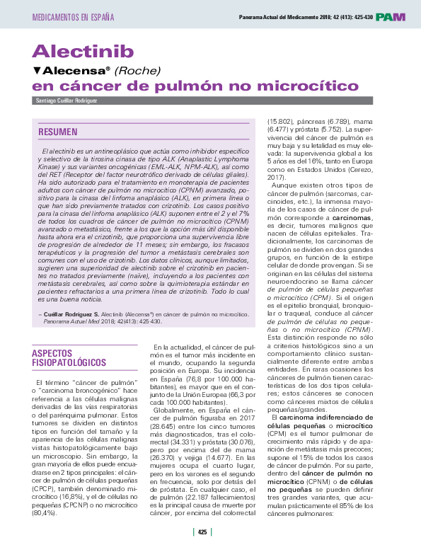 (PDF) Alectinib (Alecensa®; Roche) en cáncer de pulmón no microcítico