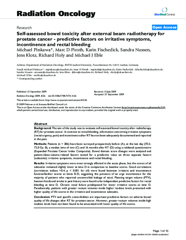 Self-assessed bowel toxicity after external beam radiotherapy for ...