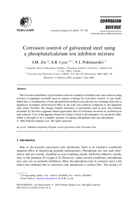 (PDF) Corrosion control of galvanized steel using a phosphate/calcium ...