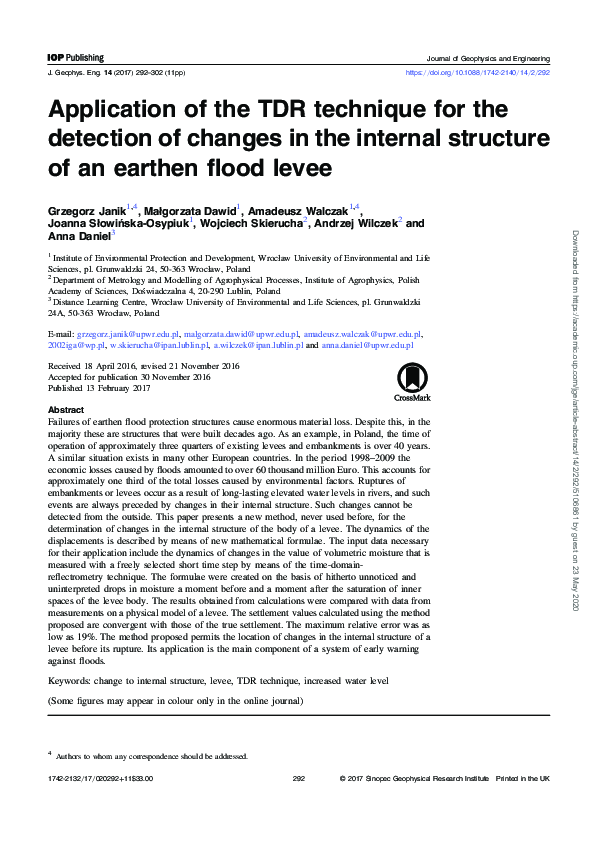 (PDF) Application of the TDR technique for the detection of changes in ...