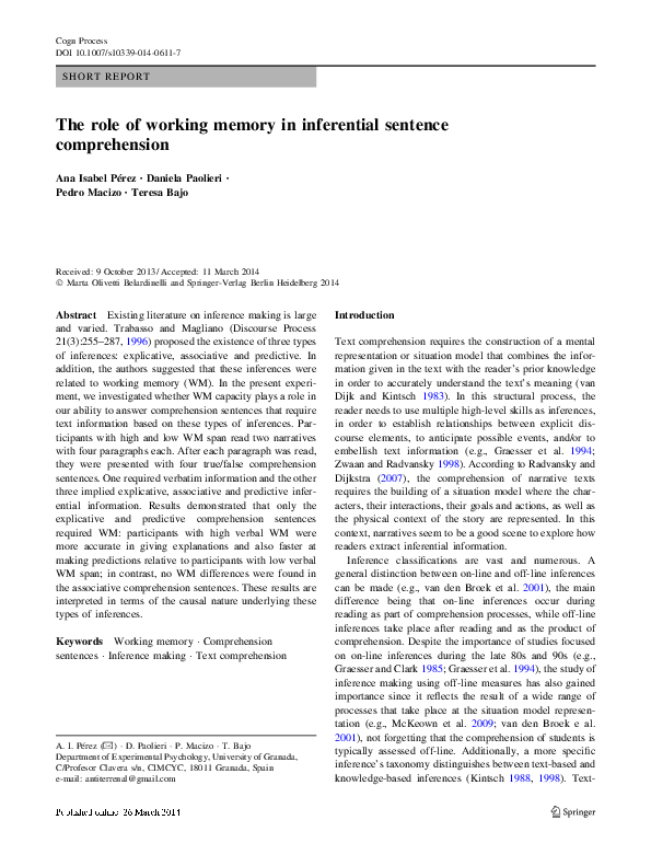 (PDF) The role of working memory in inferential sentence comprehension