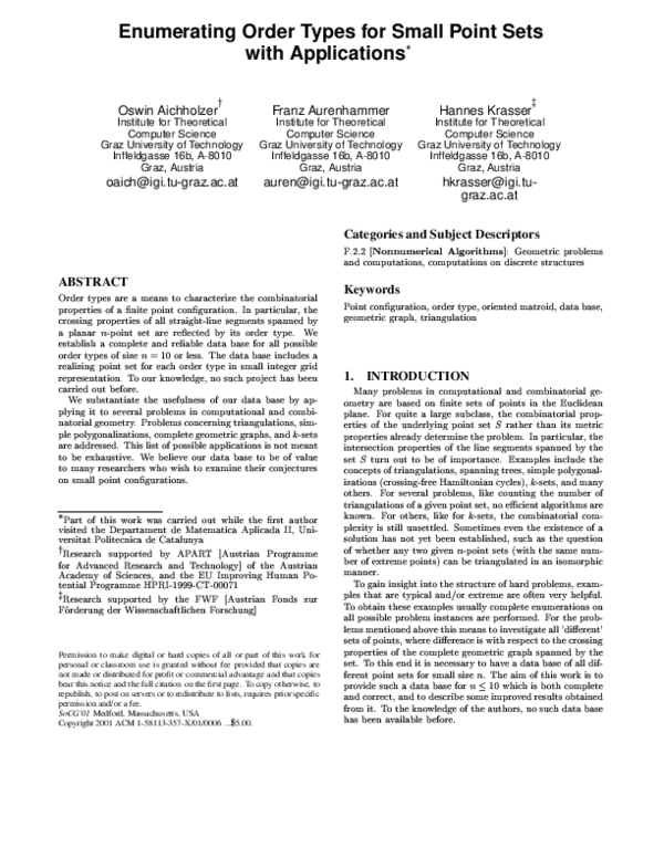 (PDF) Enumerating order types for small point sets with applications