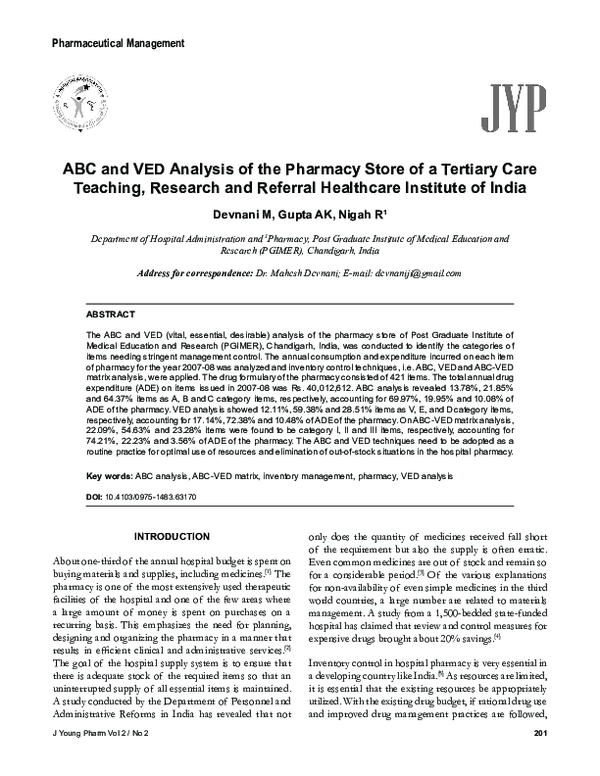 (PDF) ABC and VED analysis of the pharmacy store of a tertiary care ...