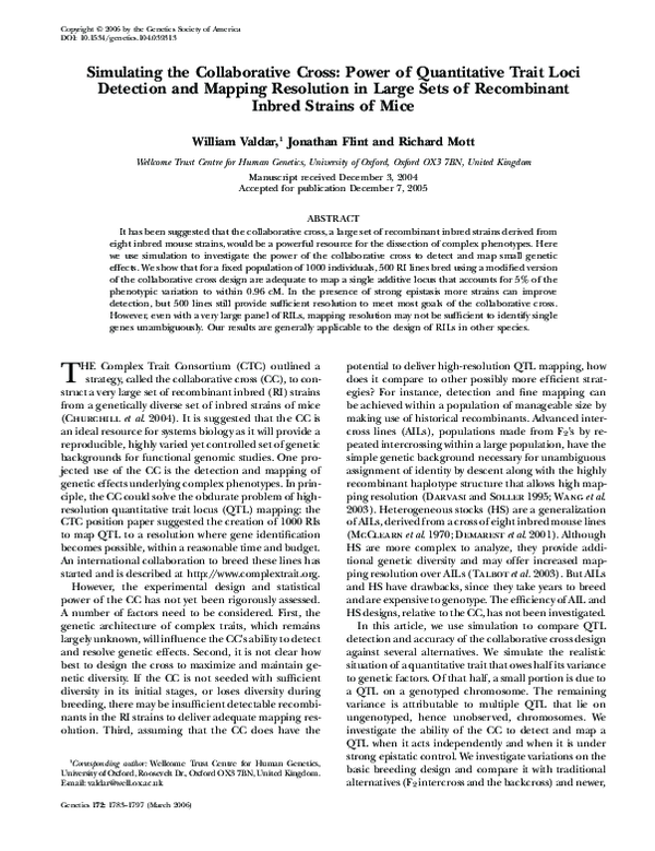 Pdf Simulating The Collaborative Cross Power Of Quantitative Trait Loci Detection And Mapping