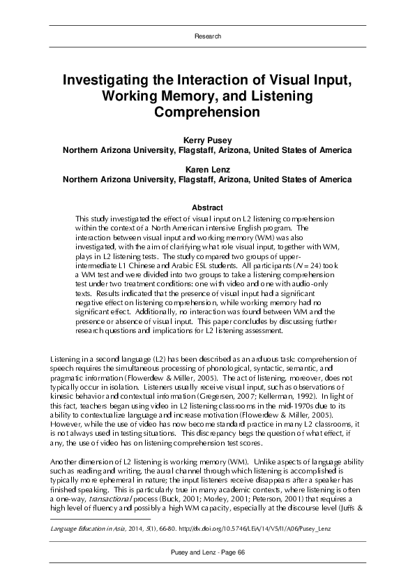 Pdf Investigating The Interaction Of Visual Input Working Memory And Listening Comprehension