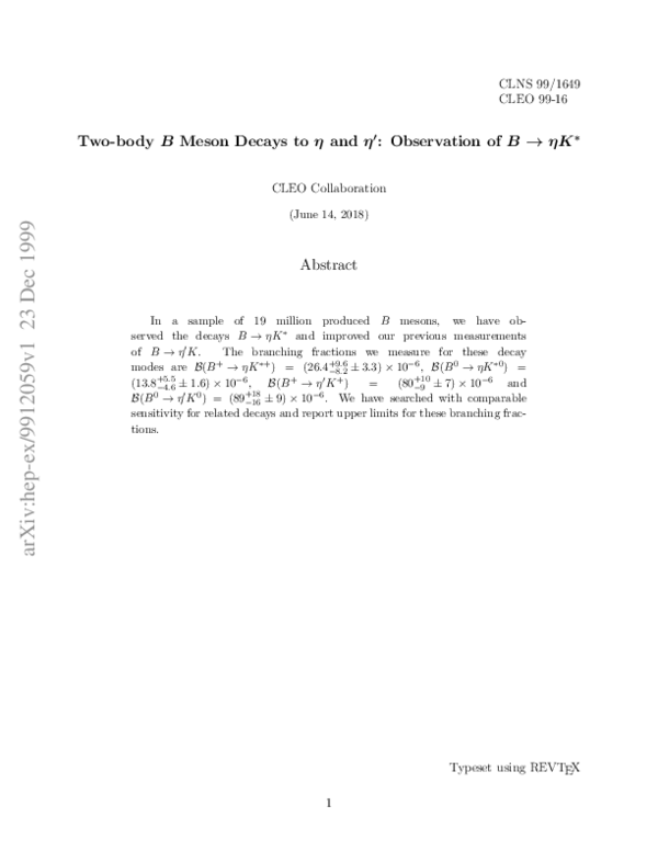 (PDF) Two-body B meson decays to eta and eta-prime Observation of B ...