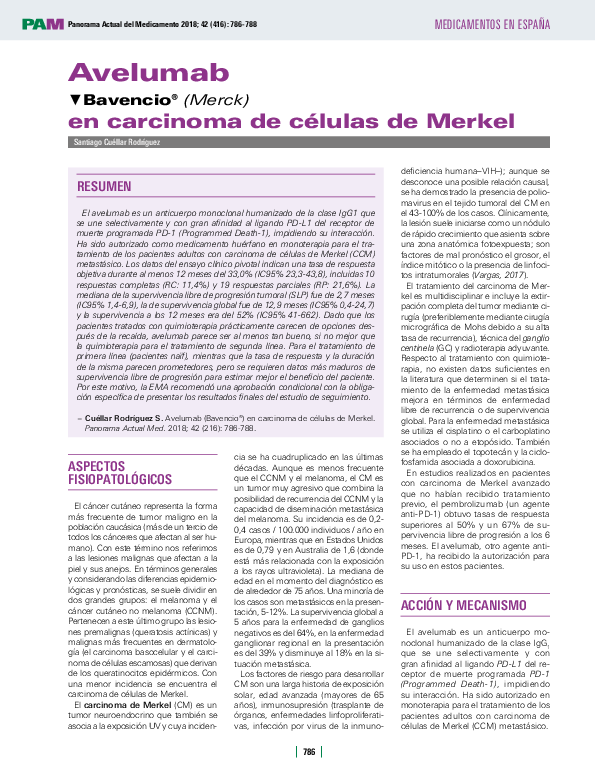 (PDF) Avelumab (Bavencio®; Merck) en carcinoma de células de Merkel