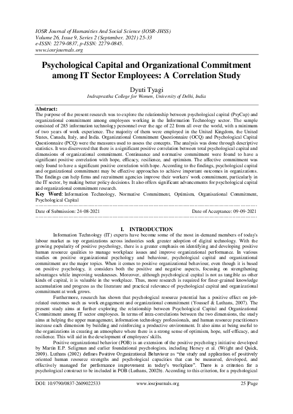 (PDF) Psychological Capital and Organizational Commitment among IT ...