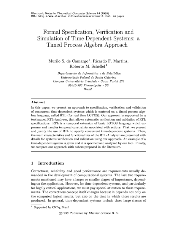 Pdf Formal Specification Verification And Simulation Of Time Dependent Systems A Timed