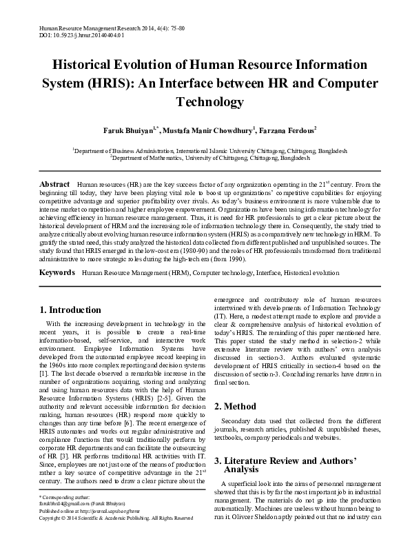 (PDF) Historical Evolution of Human Resource Information System (HRIS ...