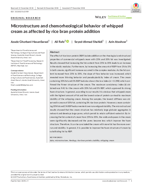 (PDF) Microstructure and chemorheological behavior of whipped cream as ...