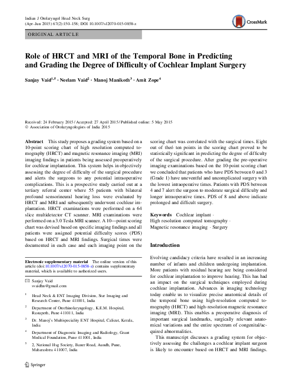 (PDF) Role of HRCT and MRI of the Temporal Bone in Predicting and ...